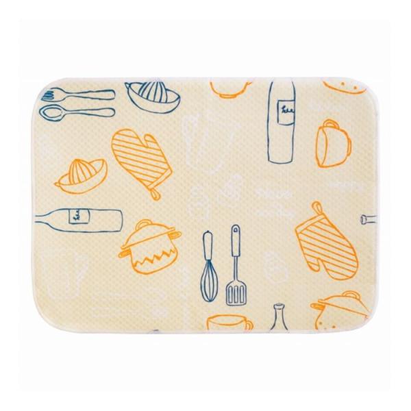 【発売日：2026年04月03日】【商品説明】ちょっとした洗いものに便利な薄手の水切りマットです。キッチンが楽しくなるようなポップでカワイイ柄になっています。表面はポリエステルの糸を使った網代編み風の生地になっています。裏面は吸水性と通気性...