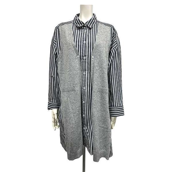 【ブランド/メーカー】カシェット Cachette【カテゴリ】トップス 【色】ストライプ×グレー系【サイズ】 Ｍ【サイズ詳細】 　　着丈約92cm、身幅約62cm、肩幅約-cm、袖丈約-cm、裄丈約80cm【素材】画像参照 【状態】USED...