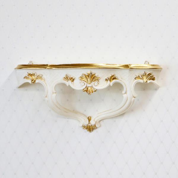 【あすつく対応】イタリア製 コンソール 壁掛け飾り棚　ホワイト・ゴールドREG1-CP68【壁装飾・エレガントな壁掛けコンソール】