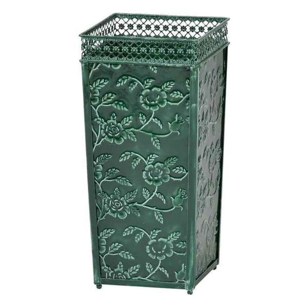 アンティーク加工が施された、陶器のような風合いの傘立てです。ボタニカルな模様とナチュラルテイストの色合いで、金属製ながらも柔らかな雰囲気に。軽くて扱いやすいスチール製。■主材：スチール　■個装：ダンボール　■中国製サイズ（cm）：W18.5...