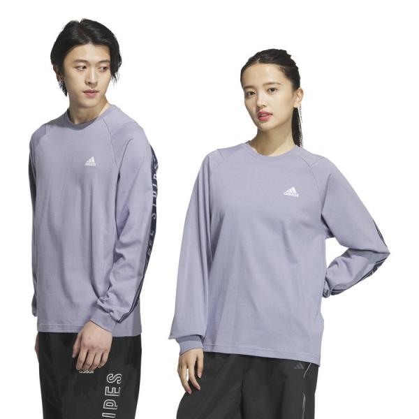 品番:KWX96/JG8589品名：M WORD LS Tシャツカラー：シルバーバイオレットメーカー希望小売価格：￥4,950(税込)"The Three Stripes"の文字が目を引く、ルーズフィット長袖Tシャツ。"ぶらぶらしながら、ゆ...