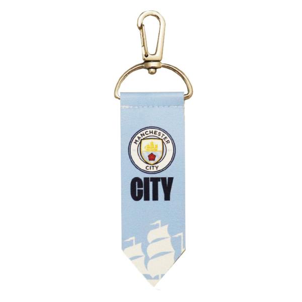 クラブ公式ライセンス商品イングランド プレミアリーグ　マンチェスター・シティペナントデザインのキーホルダーサイズ：全長約13.5cm（ペナント 約9x3cm）素材：合成皮革　金属●追跡可能メール便　対応可