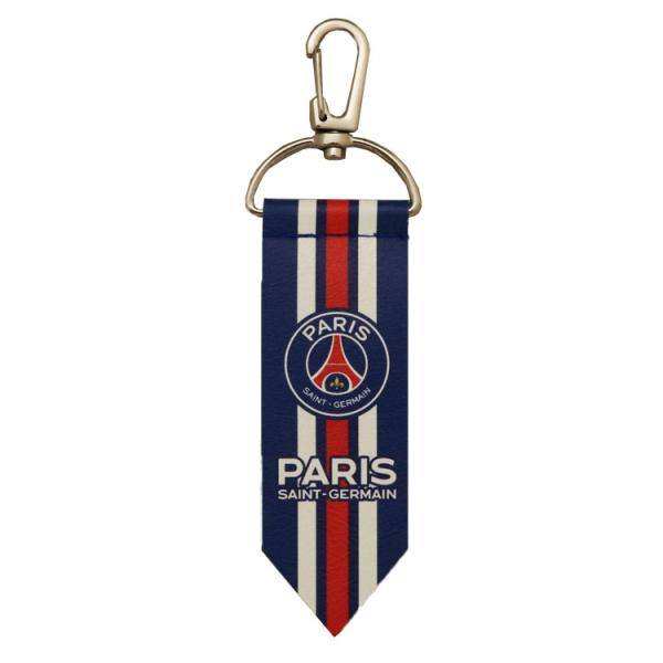 クラブ公式ライセンス商品フランス リーグ・アン パリ・サンジェルマンペナントデザインのキーホルダーサイズ：全長約13.5cm（ペナント 約9x3cm）素材：合成皮革　金属●追跡可能メール便　対応可