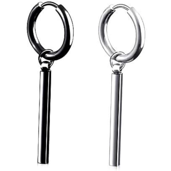 バリエーションコード : 2B24HLI8SLシルバー＆ブラック 2点setタイプ：ピアス/イヤリングリング外径：1.7cm 全長：約4cm素材：ステンレス合金、メッキ加工(黒)スティック部は取り外し可能なので、シンプルなリングピアスとして...