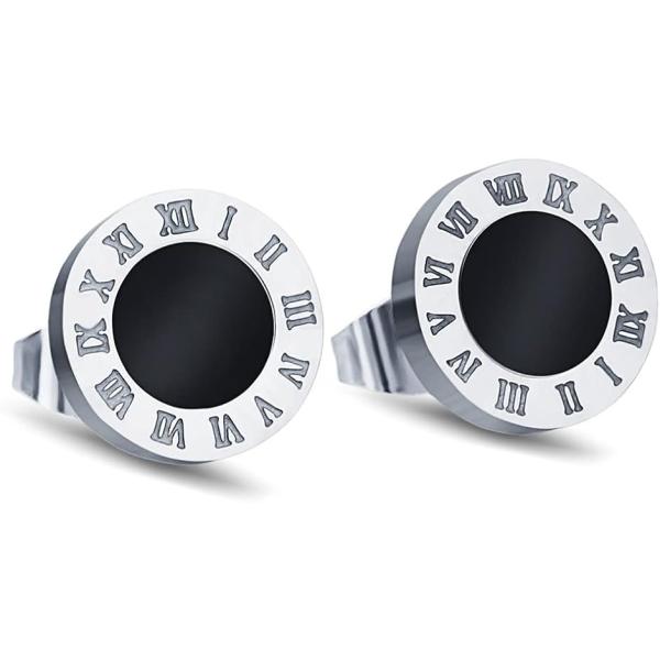 バリエーションコード : 2B2D3RF22V「 お洒落なローマ数字スタッドピアス 」丸形で中央にはブラックサークル、それを取り囲むようにローマ数字が配列しシンプルかつ上品さを演出します。また素材にはステンレスを使用しているので、高見えする...