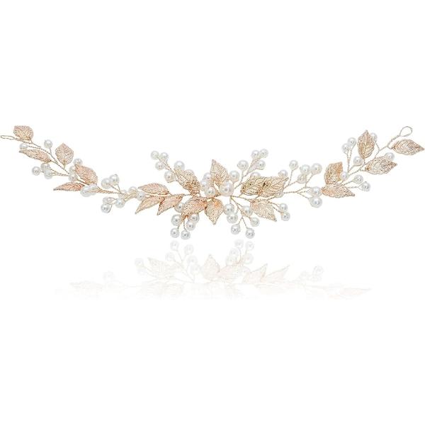 バリエーションコード : 2B2OW2LIKP今人気のナチュラルリーフが可愛い上品で軽やかなヘッドドレス。綺麗で高品質なゴールドリーフとフェイクパール。素材が柔らかいのでヘアースタイルに合わせてフレキシブルに形を変えることができ、あなたの大...