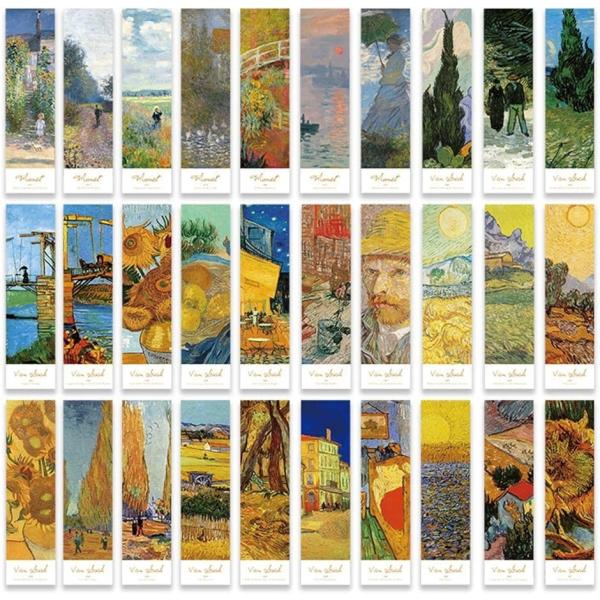 バリエーションコード : 2B45U19IT6・美しいアートな雰囲気に包まれた、モネ７枚とゴッホ２３枚のブックマーク 合計３０枚セット。ブックマーク：15cmx4cm　収納ケース：15.5cmx4.5cm　本に挟むのに「ちょうどいいサイズ」...