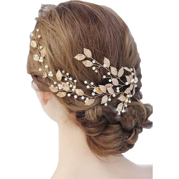 今人気のナチュラルリーフが可愛い上品で軽やかなヘッドドレスです。綺麗で高品質なゴールドリーフとフェイクパール。ビジュー感があり華やかにお召し頂けます。素材が柔らかいのでヘアースタイルに合わせてフレキシブルに形を変えることができ、あなたの大切...