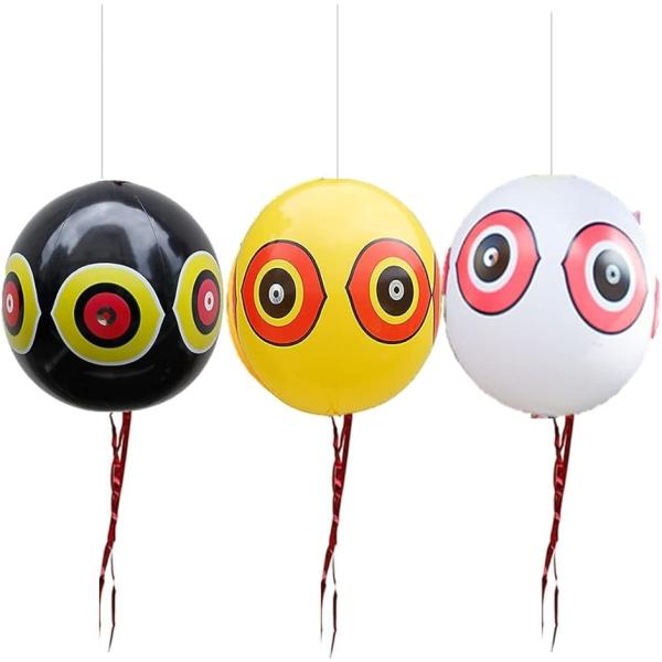 目玉風船 3個セット 販売。 鳥除け 鳥よけ 鳥 対策 グッズ 。 目玉 風船 吊り下げ カラス 鳩 とりよけ 撃退 に 是非。「こんな商品」鳥よけ目玉風船　3色セット　鳥のフン害や農作物被害にお悩みの方に。敵鳥の目玉を嫌がる・反射の光に弱...