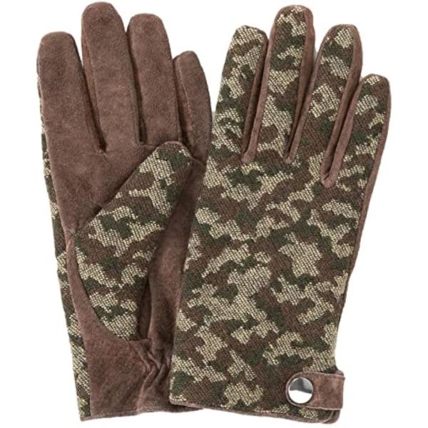 バリエーションコード : 2B293CPTC5柔らかくキメ細やかで肌触りのよいピッグスエード素材にウール混の迷彩柄が個性的な、ミリタリー風グローブです。内側には起毛素材を使用しています。カラーリングは甲側、掌側で異なるツートン仕様。ELLE...