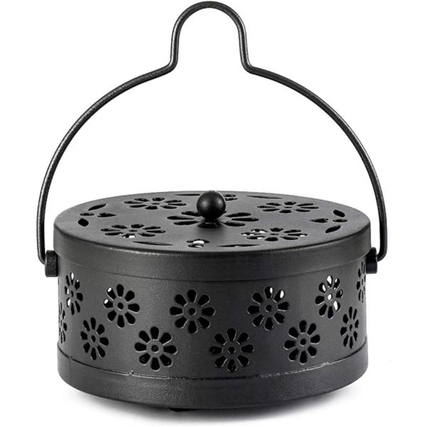 バリエーションコード : 2B4HJJNJWX・カラー：ブラック 重量：490g サイズ：15cm x 15cm x 7.5cm(本体のサイズ) 数量：1個・鉄製でどっしりした重さがあり、蓋と取っ手付きのオシャレな蚊取り線香ホルダー。花柄の...