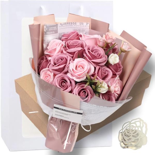 バリエーションコード : 2B4KTSP3FQ「大切な人へのプレゼント」薔薇の生花と変わらない大きさでブリザードフラワーやドライフラワーと異なり、花束に優しい華やかな香りがします。花びら一枚一枚に石鹸素材で作られているため、枯れることがなく...