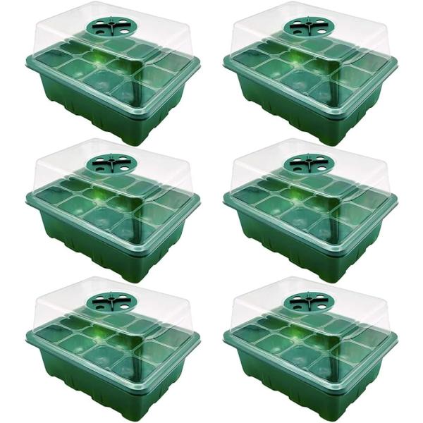 ・風雨や気温など自然の影響を受けにくくし、丈夫で良い苗を作る育苗ポット6個セットです。・1箱に12個の穴があります。水受けトレイ、育苗ポット、ふたの3パーツ。・育苗ポットは透明なので苗の状態も観察しやすいです。蓋の上部にある丸い窓で湿度や温...