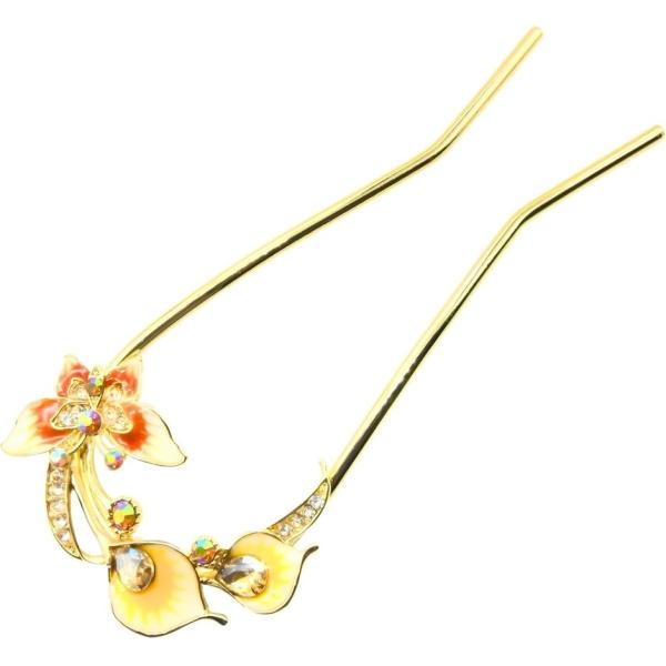 バリエーションコード : 2B4T6SX8F4「バタフライモチーフかんざし」美しい花にとまる蝶々をデザインした簪は日本の和を愛する女性の美しさを演出してくれます。アンティーク＆華麗でヨーロピアン調な二本挿しかんざしで、日常にささやかな輝きを...