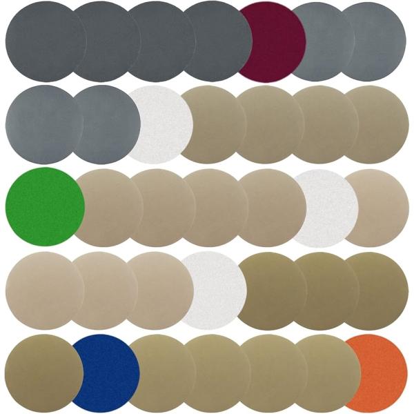 ・「サイズ」(直径)125mm。（125x125mm）。入数 : 35枚入。対応機種 : 電動工具、エア工具研磨機。あきなし、吸塵式用のサンディングペーパー。・「粒度」35枚に7タイプ（ #2000 #2500 #3000 #4000 #5...