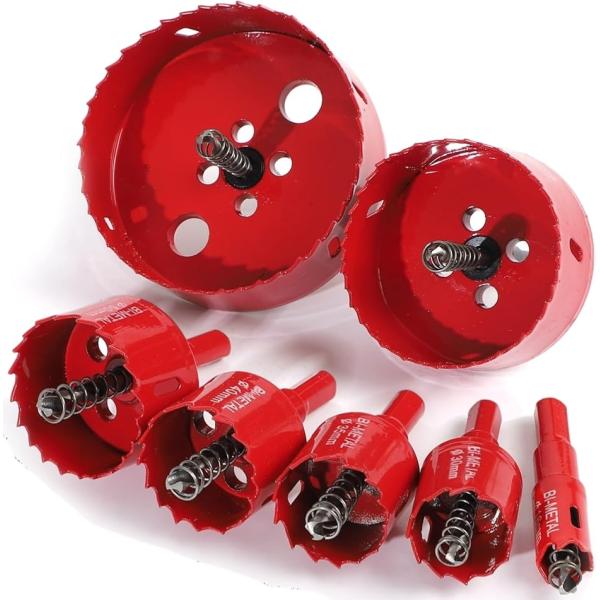 バイメタルホールソー 直径16〜100mm 増量7本セット　16mm 30mm 35mm 40mm 50mm 75mm 100mm使用頻度の高いものを厳選。 バイメタルホールソー増量6点セットです。アルミ板、鉄板、木材、プラスチック、石膏ボ...
