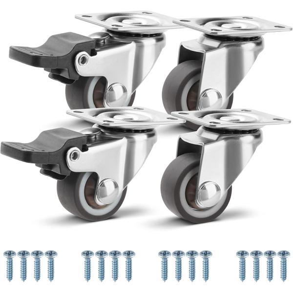・［主なパラメータ］: 全体の高さ: 40mm. 車輪の直径: 1 インチ（25mm）、タイヤ幅: 12mm. 固定板のサイズ: 38 X 30mm。サポート40 KG / 88 LBS最大（4セットとして）。ホイールカラー：ブラウン。ボー...