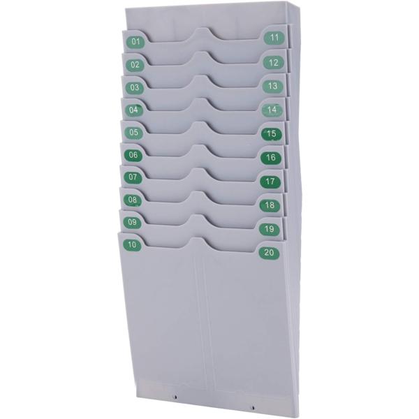 ・従業員の勤怠管理に欠かせないタイムカードのカードラックです。カードホルダーのポケットにわずかな前傾の角度をつける事によって取り出しやすく収納しやすいのが特徴です。・20個のカード収納ポケットがあるので20人分のタイムカードが収納できます。...