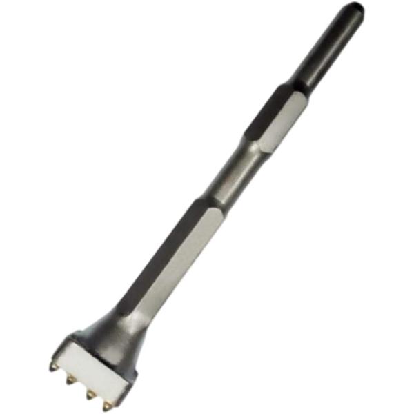 ・電動ハンマー用ビシャン(六角軸用、16歯)です。・石材の表面を叩いて仕上げたり、コンクリートの面荒らしに最適。・必ず電動ハンマー(ハンマードリル)に取り付けて使用し、他の用途では使用しないでください。・「注意」破砕物の破片が、身体に当る恐...