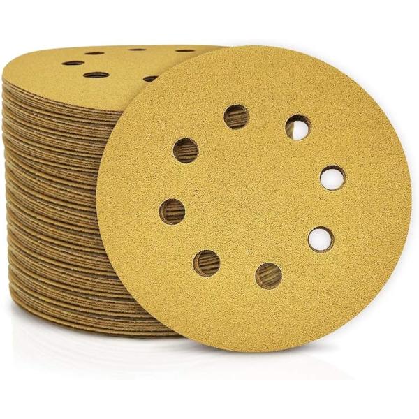 バリエーションコード : 2B8D10HUCK・「商品仕様」番手：#120。入数：100枚入。直径：5インチ/125mm。穴径：10mm。8穴あきタイプ：吸塵式のサンダーに使用できます。・「マジック式で装着簡単」マジックファスナーなのでペー...