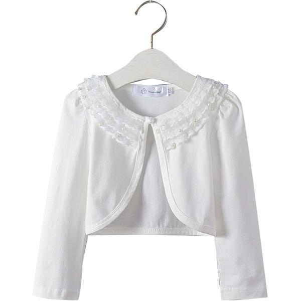 バリエーションコード : 2B8KX4GRW3・素材構成: ポリエステル、綿・羽織るだけできちんとフォーマルスタイル。可愛いキッズ用ボレロ（カーディガン）です。ベーシックな花柄レースと上品な印象のビジューレースの２タイプデザインからお選びい...