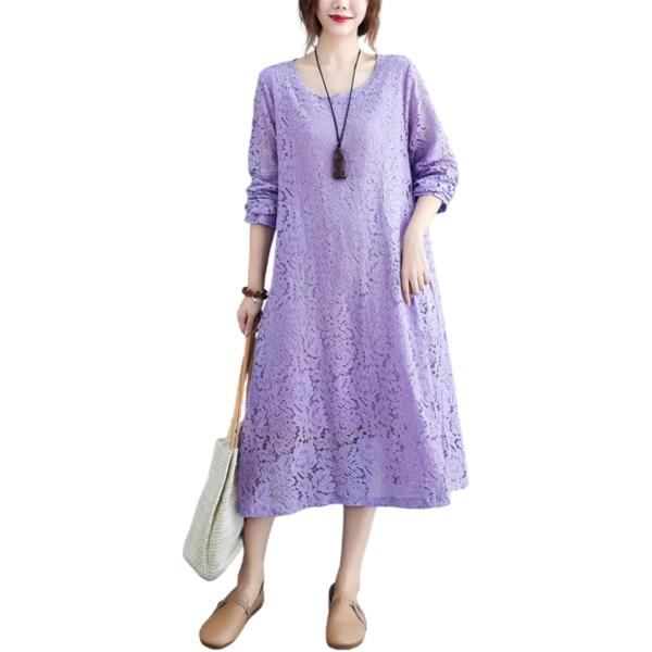 バリエーションコード : 2B96SDN92G?ゆるやかAラインシルエット?ゆるやかAラインシルエットの長袖の ロングワンピース（Long dress）です。無地のワントーンカラーで、素敵な総レース柄がおしゃれなレディースワンピース（Wom...