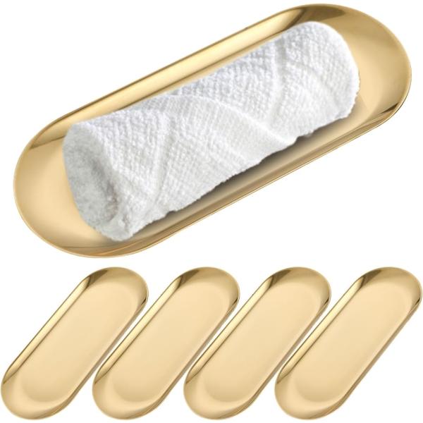 (高級おしぼりトレイ 5個セット)シンプルでありながらも高級感が漂う金属製のおしぼりトレイです。明るめのゴールドカラーと光沢のあるデザインは、飲食店やホテルの業務用として最適です。ステンレス製なので、長期間にわたってご使用いただけ、サビる心...