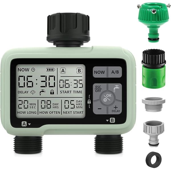 「2つの独立した散水エリア＆真鍮材料インターフェイス」：この新しくアップグレードされた灌漑システムは、2つの独立したバルブが装備されている、あなたはより柔軟にあなたの散水計画を設定し、1台のマシンのデュアル-目的機能を実現することができます...