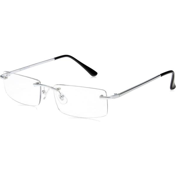 エレガント高級感〜リムレス(ふちなし)Coolにイメチェン・おしゃれに目を守るUV400・UVカット・クリアレンズカジュアル・フォーマル・ビジネス・コスプレシルバーメタルテンプル