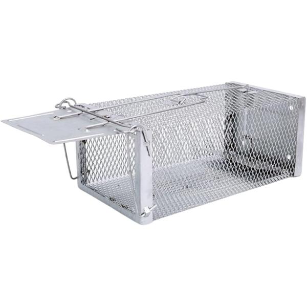 「シンプルな仕掛け」ねずみが踏み台を踏めば素早く扉が閉まり効率的に捕獲が行えるねずみ捕獲カゴです。踏み台を踏ませる為に、板の奥に置いたり、奥に糸で吊るす方法もオススメです。「しっかり捕獲」ネズミ捕りは細かい網目状になっているので隙間から逃げ...