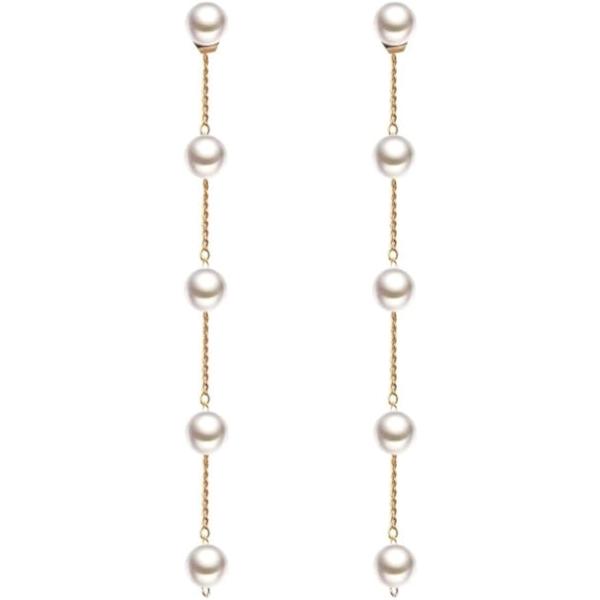 「サイズ」ピアス全長：約9cm / パール径：約0.5cm「素材」合金、合成樹脂「デザイン」パールとゴールドのお洒落で上品なピアス。普段使いにはもちろん、結婚式やパーティーや二次会などのイベントごとにもおススメなアクセサリーです。「プレゼン...
