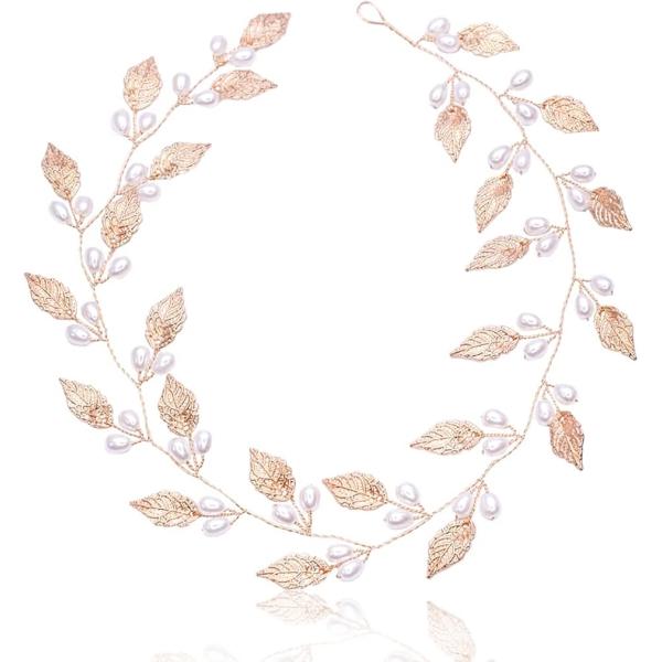 バリエーションコード : 2BJHXG92CP今人気のリーフがモチーフの可愛い上品で軽やかなヘッドドレスです。綺麗で高品質なリーフとフェイクパール。素材が柔らかいのでヘアースタイルに合わせてフレキシブルに形を変えることができ、いろいろなヘア...