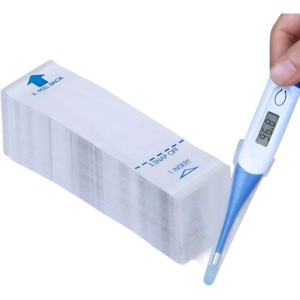 「商品」体温計衛生カバー200枚セットです。病院などの医療施設では、多くの人が同じ体温計を使用するため、この体温計カバーを使用して衛生的に体温を計るための体温計カバーです。「簡単装着」先端のプローブをカバーに挿入して、カバー先端部分の紙を剥...