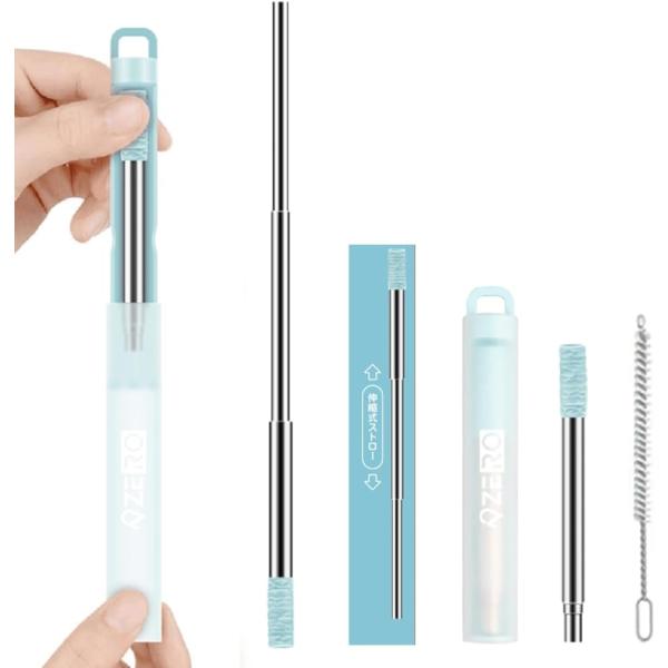 長さを調整できる伸縮式のステンレス製ストロー。さまざまなサイズのコップに適応洗浄ブラシ付きなのでストロー内が衛生的シリコンノズル付きなので熱感・冷感に強く、火傷の心配を減らすストラップ付収納ケースがセットで持ち運びも便利厚生労働省認定の検査...