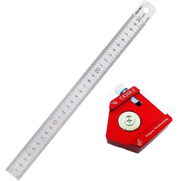 バリエーションコード : 2BJXIR0LIQマグネット付きの木工ケガキ工具と30cm定規のセットです。ネジで定規を固定するだけのシンプル操作で使い方も簡単です。柔らかい金属、木やタイルに一定の角度の直線を簡単に描くことができます。CX30...