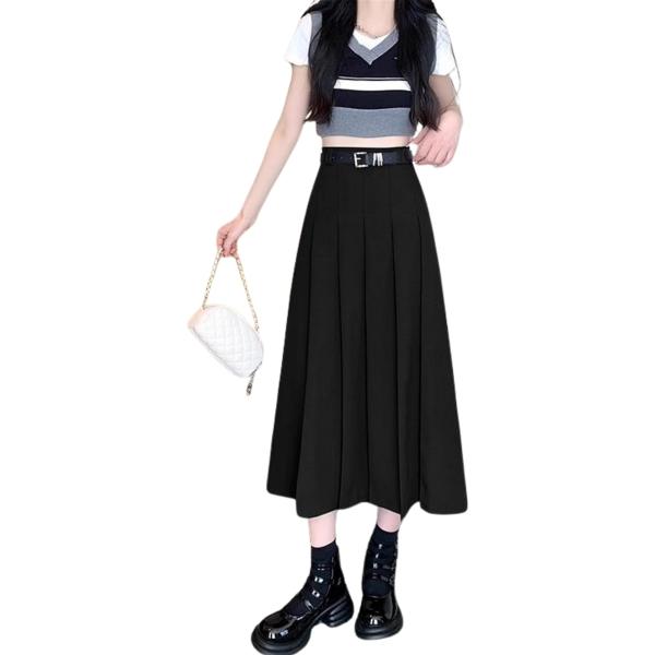 バリエーションコード : 2BR3WFNCF3韓国風のプリーツロングスカートは、シンプルで上品なデザインが魅力。ブラック一色でどんなコーデにも合わせやすい一枚です。ハイウエストとAラインシルエットで脚長効果抜群。体型カバーもできるので、スタ...