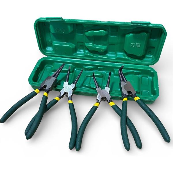 バリエーションコード : 2BRORDVKJJ「プロ整備対応 スナップリングプライヤー 4本フルセット」Cリング・スナップリングの脱着作業を、安全・スムーズに行える専用工具セットです。DIYからプロ整備まで、幅広い用途に対応します。「対応サ...