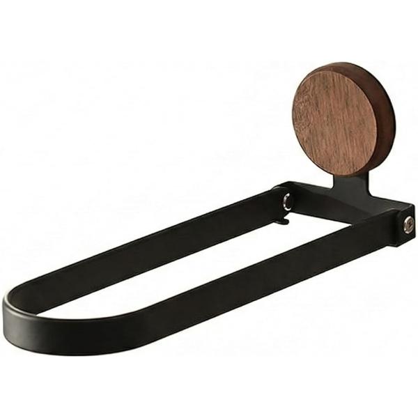 バリエーションコード : 2BRYOXFU04「商品説明」ウォールナット調の温かみある木目アクセントと、マットな質感のブラックスチールが融合した、シンプルでモダンなデザインのタオルハンガーです。特徴は、バー部分を90度折りたたんでフラットに...