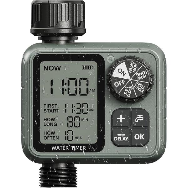 「マニュアルレインディレイ機能 」：この新しいアップグレードされた2025年のデジタルガーデンウォータータイマーは、マニュアルレインディレイ関数を備えています。雨季に柔軟に適用して、設定した散水スケジュールを遅らせて、水のやりすぎを防ぎ、芝...