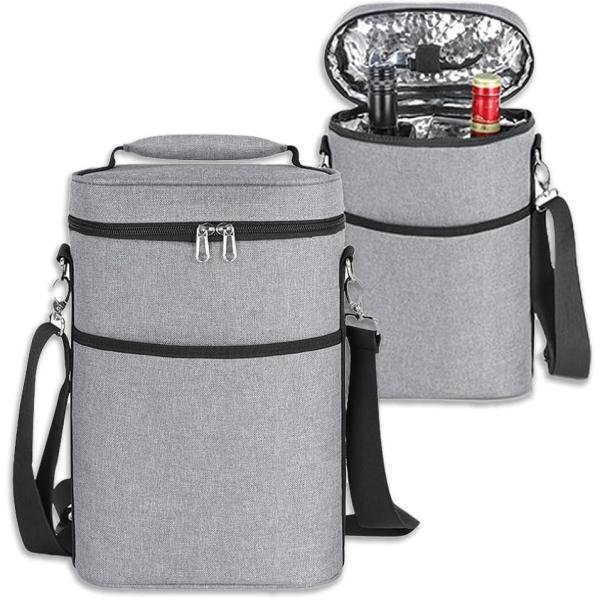 「ワインやシャンパンの持ち運びに便利」ワインボトルが2本しっかりと収まるショルダーバッグです。保冷効果と衝撃吸収素材使用、中央に仕切りが付いているのでボトル同士がぶつからずに持ち運びできます。「機能性抜群」蓋の内側にはワインオープナーがセッ...