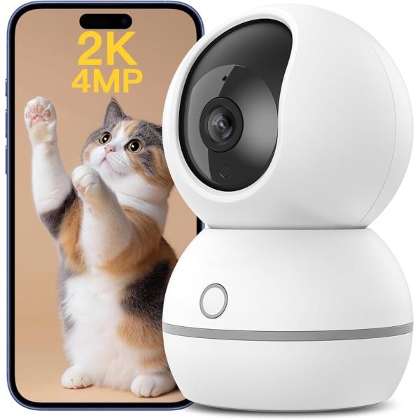 「400万画素の高画質＆広範囲監視」：この2K・400万画素カメラは、高精細で鮮明な映像を映し出します。90°の広い視野角を備え、水平355°・垂直70°のパン・チルト機能により、広範囲をカバーし、ほぼ死角のない監視が可能です。拡大しても細...