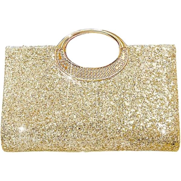 高級感溢れるオシャレなゴールド色のパーティーバッグです。キラキラしたゴージャスなデザインが上品な大人の女性を演出してくれます。結婚式やパーティーなどフォーマルの場に最適です。どんなドレスにも合わせてご使用いただけます。素材は耐久性・防水性抜...