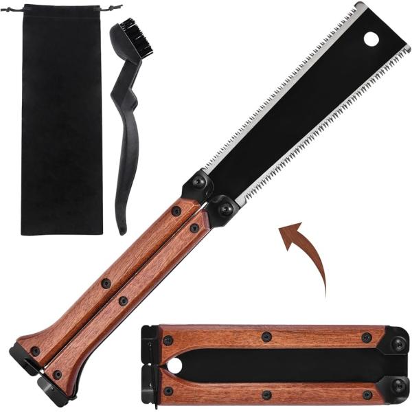 「鋸刃の材質」 SK5鋼製、耐摩耗性で壊れにくい、レーザー高周波プロセス、表面黒化処理、長寿命、ブラシは、破片をきれいにするのに役立ちます;フリースポーチは、より簡単なストレージのために。「折りたたみデザイン」ハンドルは黒檀の木で作られてお...