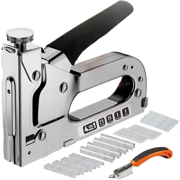 「すぐに使える充実セット」ガンタッカー本体に加えて、4種の針（I型・U型・門型・T型）を各1000本ずつ、さらにリムーバーも付属。開封後すぐに使えるセット内容で、DIYやリフォーム作業にピッタリです。「強力固定でしっかり打ち込む。」木材や布...