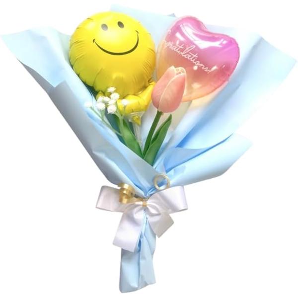 バリエーションコード : 2BU5FTC229「Candy Flower March」スマイルCongratulations/春のお祝いブーケ　卒業・入学のお祝いに優しいスマイルがかわいらしいバルーンお祝いのシーンにぴったりのブーケですバル...