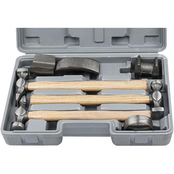「ケース付板金ハンマーセット」自動車などの凹みを補修する板金作業に必要なハンマーのセットです。ハンマーを一つ一つ買いそろえるのは大変ですが、これは7点入りのセットですので届いたらすぐに作業ができます。「使いやすさと磨き加工」専用ケースに収納...
