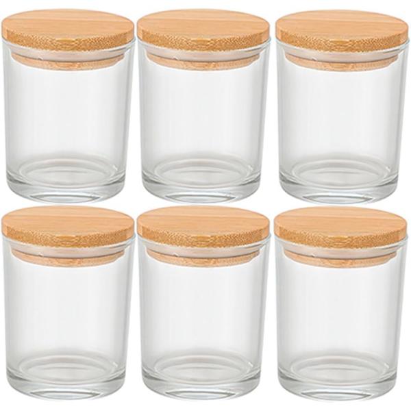 バリエーションコード : 2BUKI2V5X6「商品説明」ハンドメイドキャンドルやアロマキャンドル作りにぴったりな、ガラス製キャンドルホルダー6個セットです。中身が見える透明ガラスに、ナチュラルな竹製の密封蓋を組み合わせたシンプルで美しいデ...