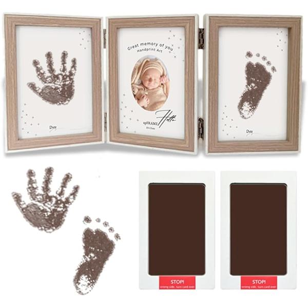 バリエーションコード : 2BUK5CQQYIかわいい。手形足形スタンプ とウッドフレームのセット: 赤ちゃんの手形や足形を記念に残せるおしゃれな 写真立て です。木製三連の高級感あるフレームがおしゃれ。インクパッド式で簡単、そしてなんとい...