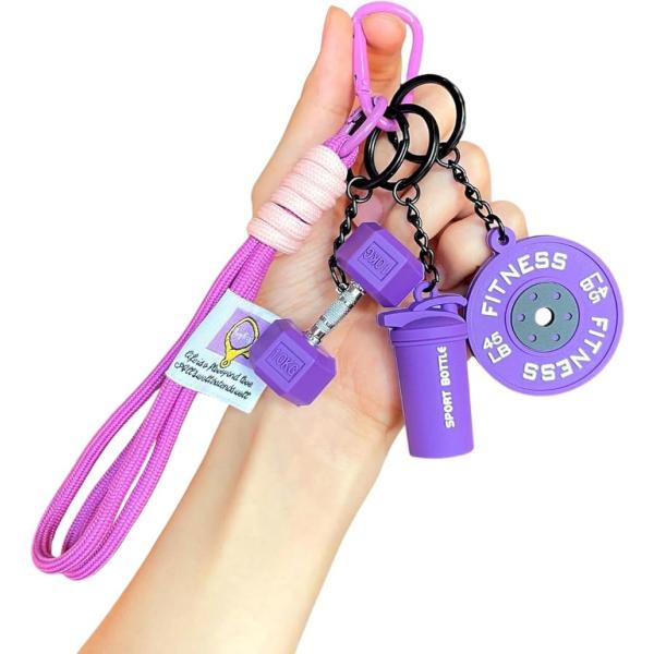 バリエーションコード : 2BUPF8GUUJ「ジム愛好家に最適なチャーム」パープル「ダンベル・錘・ボトルのチャーム」パープル「トレーニングバッグにつけるキーホルダー」パープル