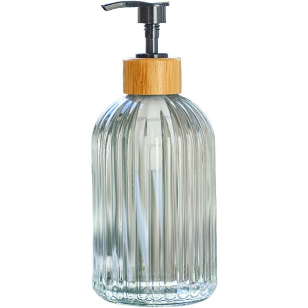 バリエーションコード : 2BURG8IOC9「木とガラスが織りなす上質な佇まい」 天然木の蓋と透明なガラスボトルが美しく調和したデザイン。自然素材ならではのやさしさと洗練されたシルエットが、洗面台やキッチンを引き立てます。「空間になじむミ...